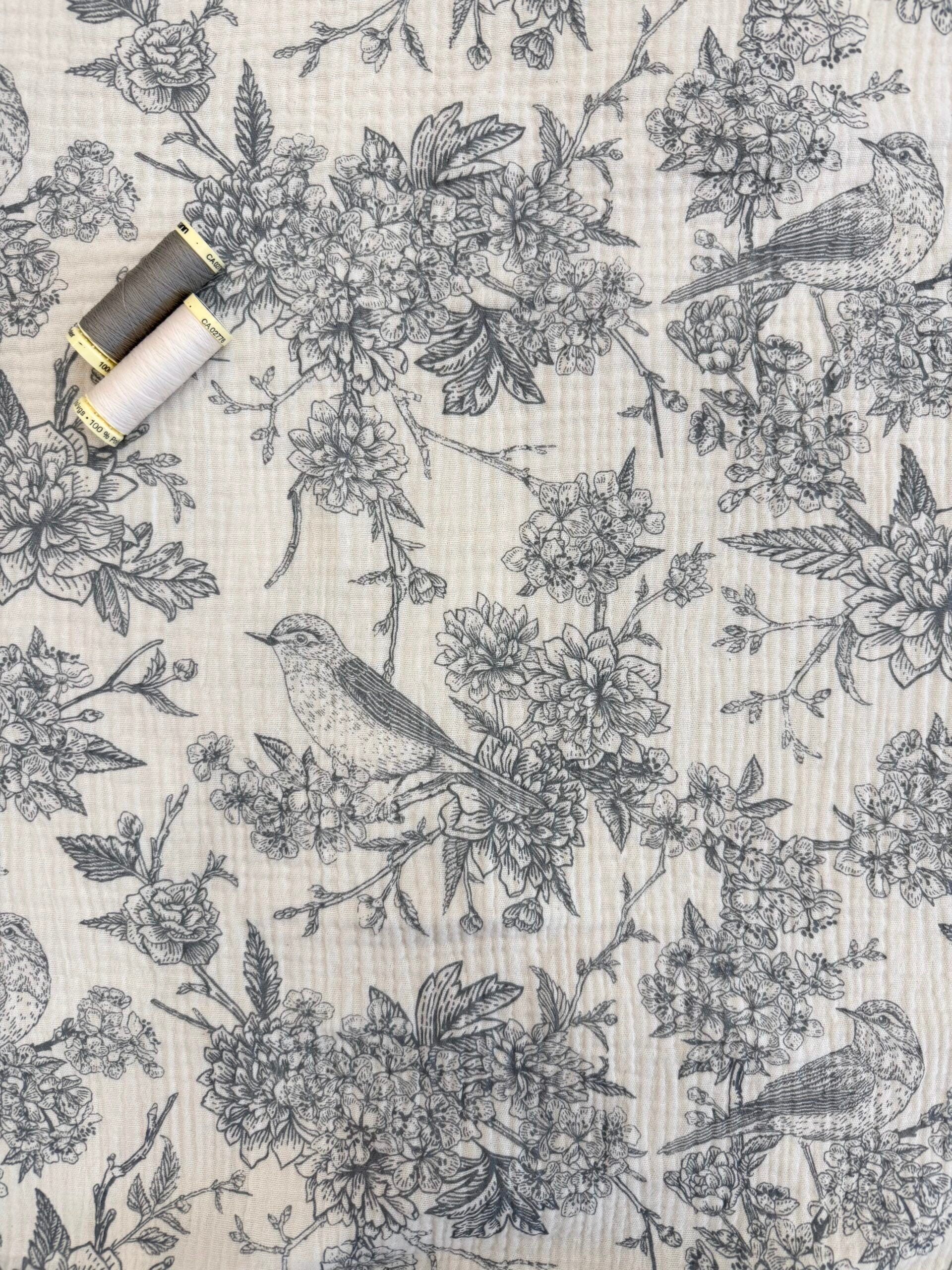 Bird - Dove Grey - Cotton Double Gauze – The Fabric Boutique